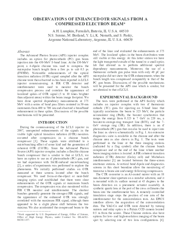(PDF) Observations of Enhanced OTR Signals from a Compressed Electron Beam