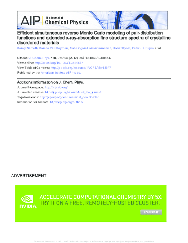 (PDF) Efficient simultaneous reverse Monte Carlo modeling of pair-distribution functions and ...