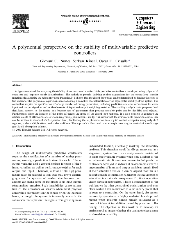 (PDF) A polynomial perspective on the stability of multivariable ...