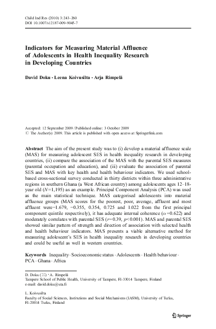 (PDF) Indicators for Measuring Material Affluence of Adolescents in ...