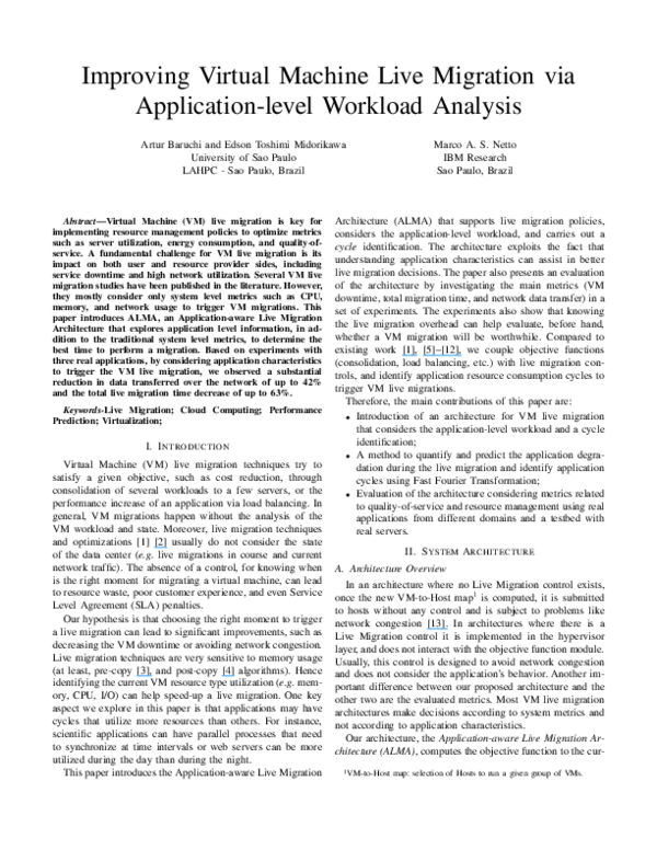 (PDF) Improving Virtual Machine live migration via application-level workload analysis