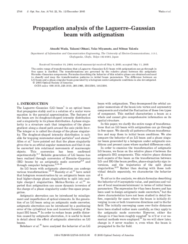 (PDF) Propagation analysis of the Laguerre-Gaussian beam with astigmatism