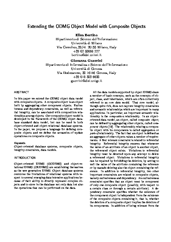 (PDF) Extending the ODMG object model with composite objects