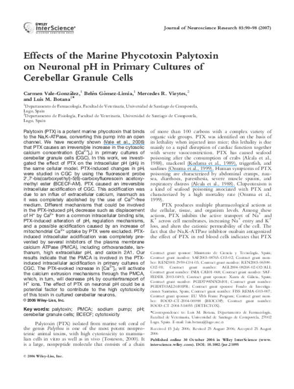 (PDF) Effects of the marine phycotoxin palytoxin on neuronal pH in ...