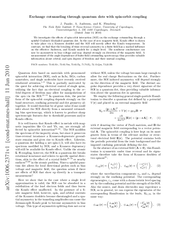 (PDF) Exchange cotunneling through quantum dots with spin-orbit coupling