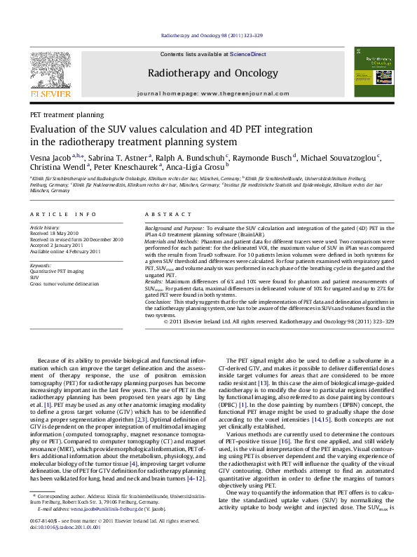 (PDF) Evaluation of the SUV values calculation and 4D PET integration ...
