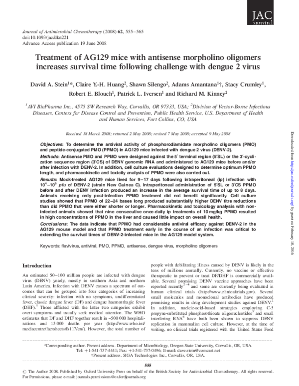 (PDF) Treatment of AG129 mice with antisense morpholino oligomers ...