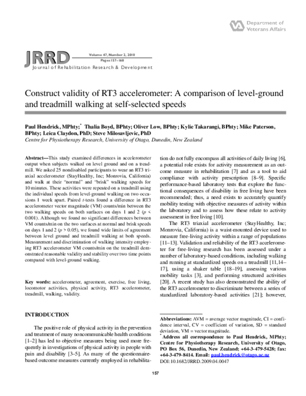 Pdf Construct Validity Of Rt3 Accelerometer A Comparison Of Level
