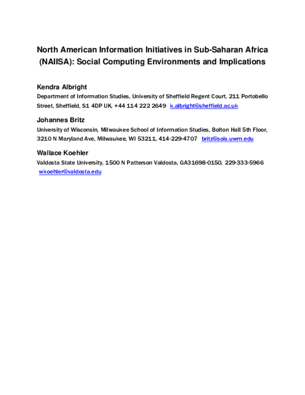 (PDF) North American information initiatives in Sub-Saharan Africa ...