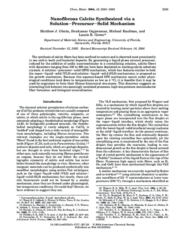 (PDF) Nanofibrous Calcite Synthesized via a Solution−Precursor−Solid ...
