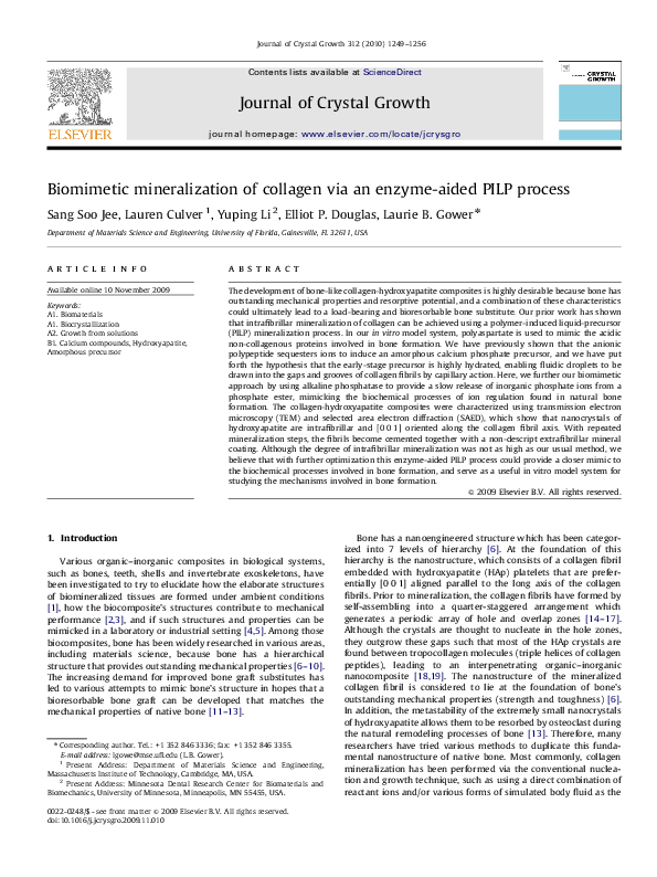 (PDF) Biomimetic mineralization of collagen via an enzyme-aided PILP ...