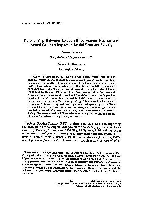 (PDF) Relationship between solution effectiveness ratings and actual ...