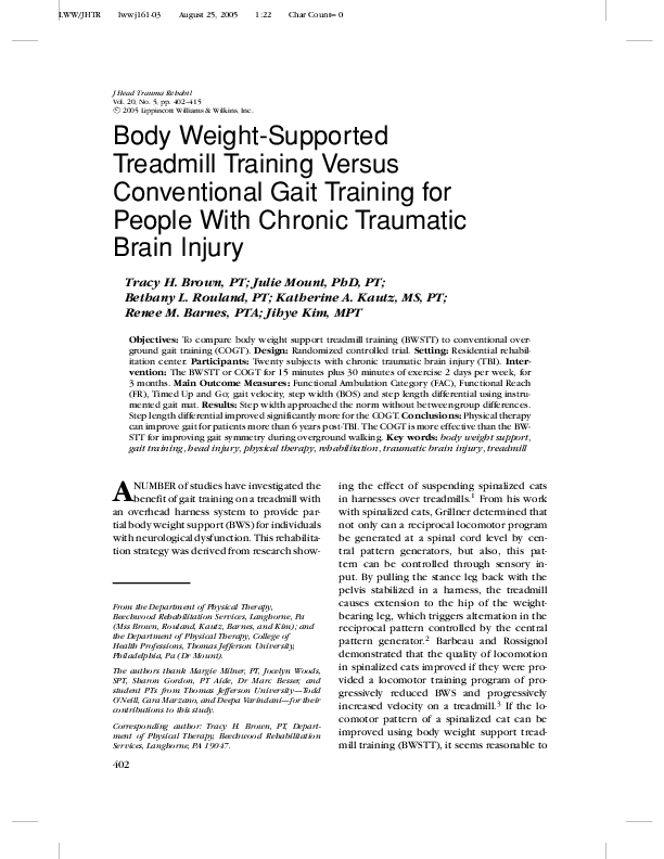 (PDF) Body Weight-Supported Treadmill Training Versus Conventional Gait Training for People With ...