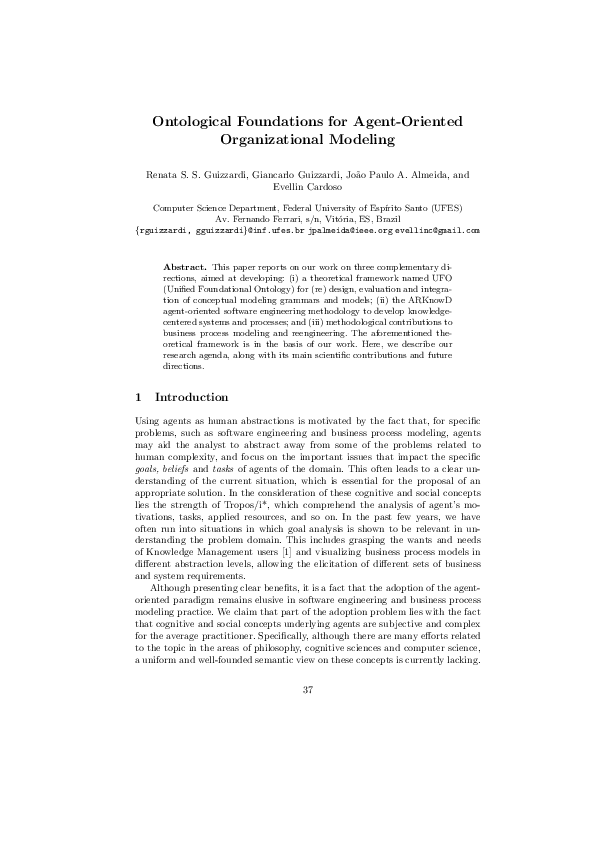(PDF) Ontological foundations for agent-oriented organizational modeling