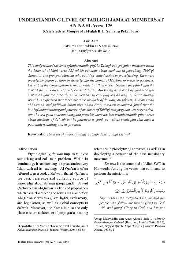 (PDF) UNDERSTANDING LEVEL OF TABLIGH JAMAAT MEMBERS AT AN-NAHL Verse ...