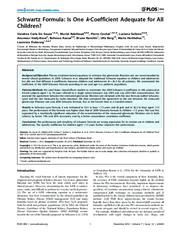 (PDF) Schwartz Formula: Is One k-Coefficient Adequate for All Children?