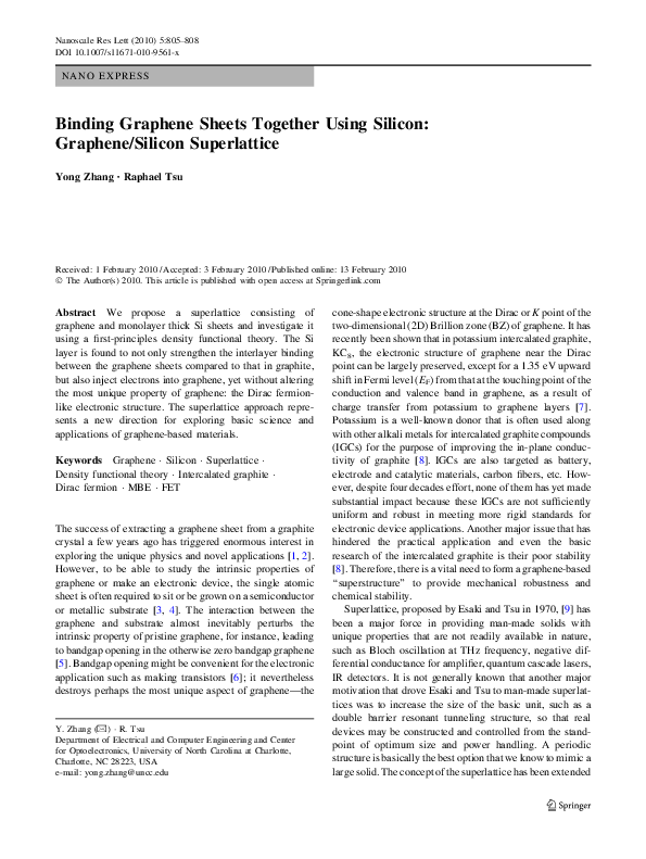 (PDF) Binding Graphene Sheets Together Using Silicon: Graphene/Silicon ...
