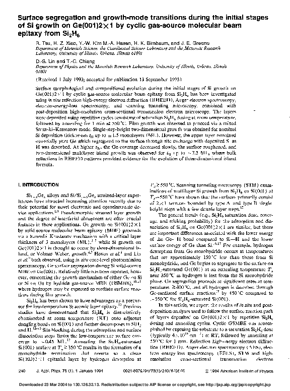 (PDF) Atomic-layer epitaxy control of Ge and Si in flash-heating CVD using GeH4 and SiH4 gases ...