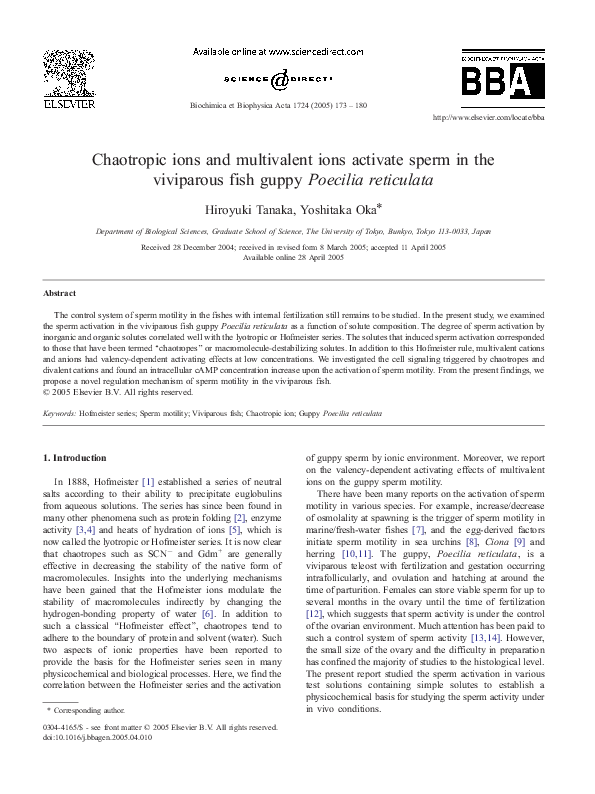 (PDF) Chaotropic ions and multivalent ions activate sperm in the ...
