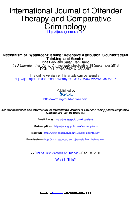 (PDF) Mechanism of bystander-blaming: defensive attribution ...