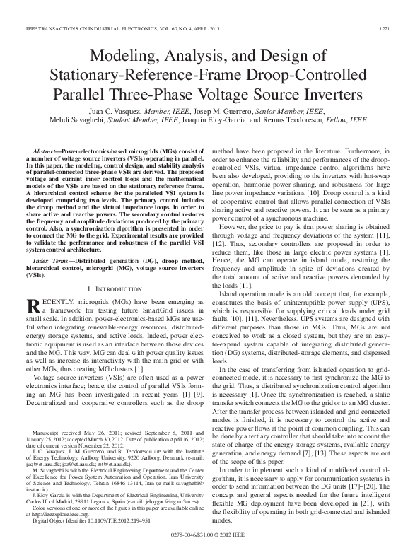 (PDF) Modeling, Analysis, and Design of Stationary-Reference-Frame Droop-Controlled Parallel ...