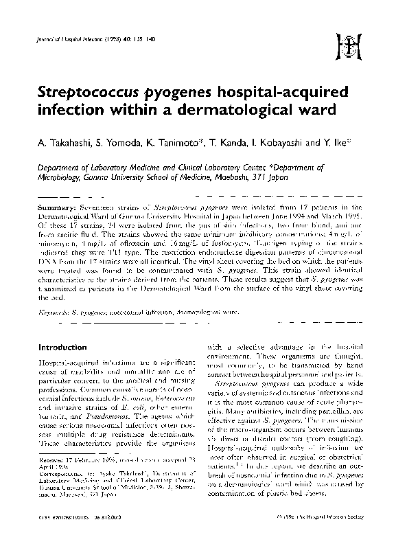 (PDF) Streptococcus pyogenes hospital-acquired infection within a ...