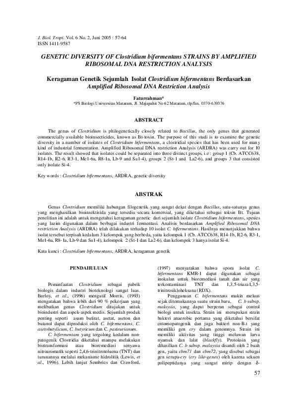 (PDF) GENETIC DIVERSITY OF Clostridium bifermentans STRAINS BY ...
