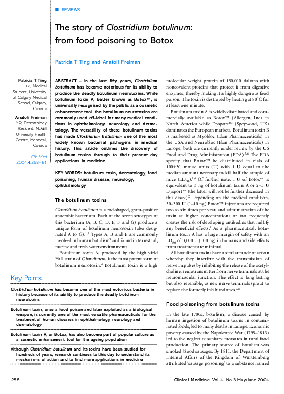 (PDF) The story of Clostridium botulinum: from food poisoning to Botox