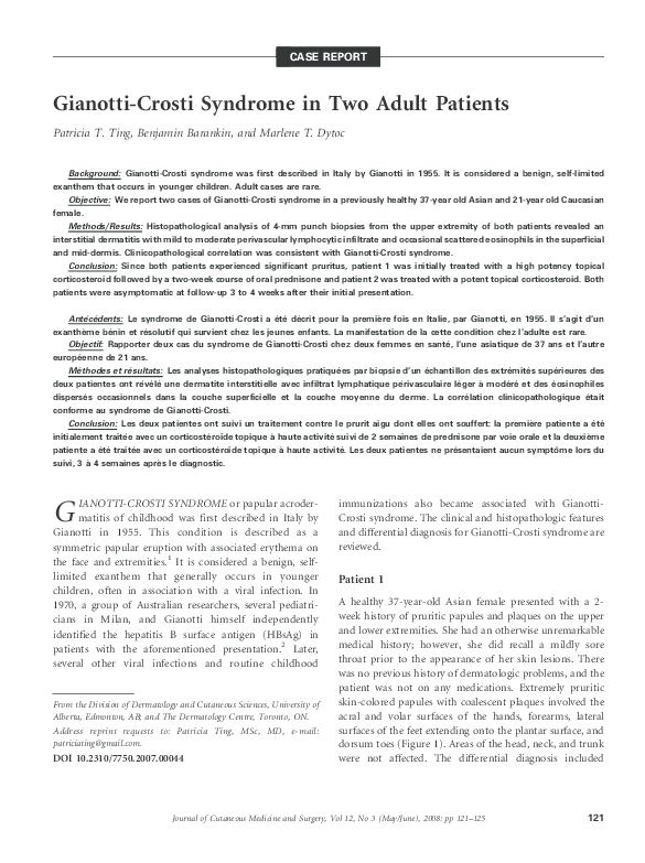 (PDF) Gianotti-Crosti syndrome in two adult patients