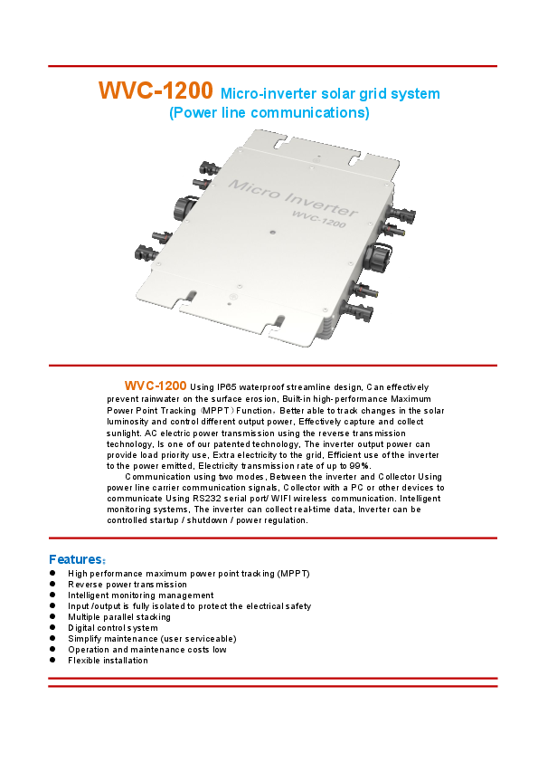 (PDF) WVC-1200 Micro-inverter solar grid system (Power line communications