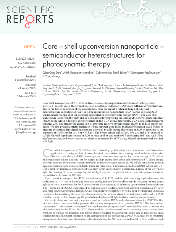 (PDF) Core – shell upconversion nanoparticle – semiconductor heterostructures for photodynamic ...