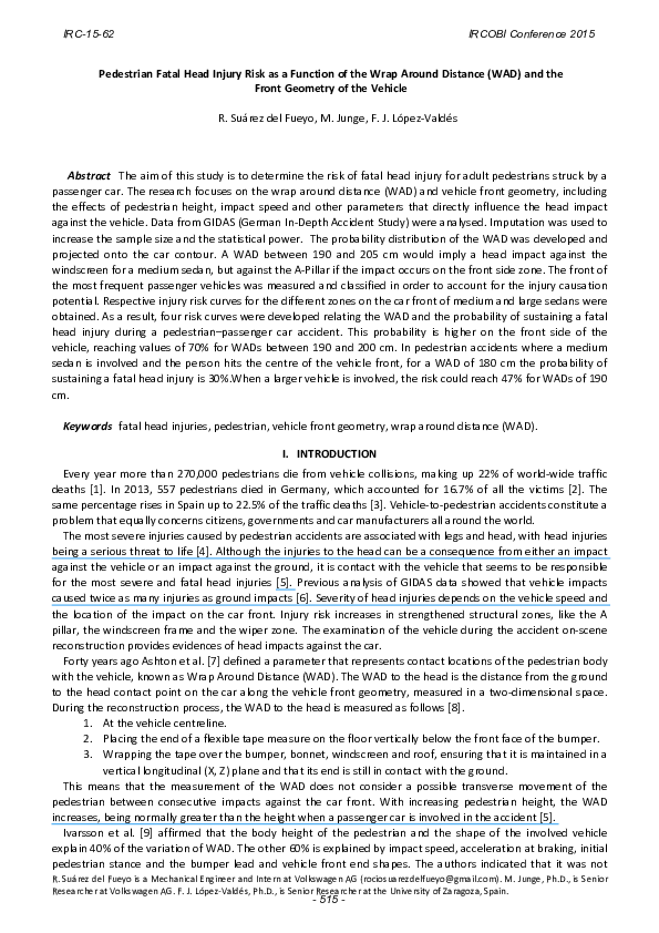 (PDF) Pedestrian Fatal Head Injury Risk as a Function of the Wrap ...