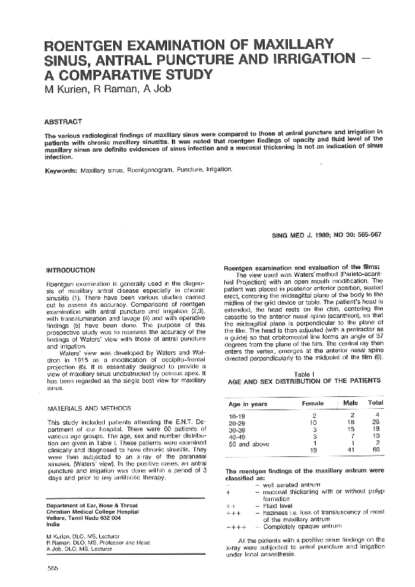 (PDF) Roentgen examination of maxillary sinus, antral puncture and ...