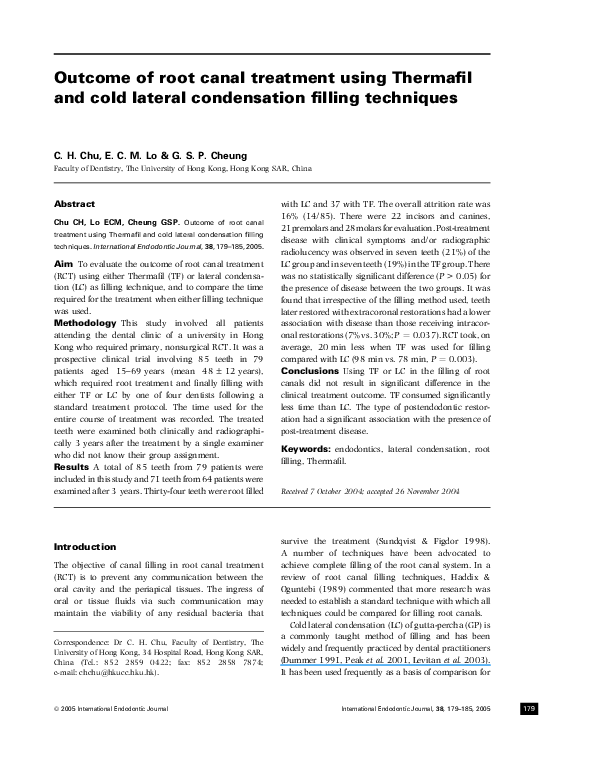 (PDF) Outcome of root canal treatment using Thermafil and cold lateral ...