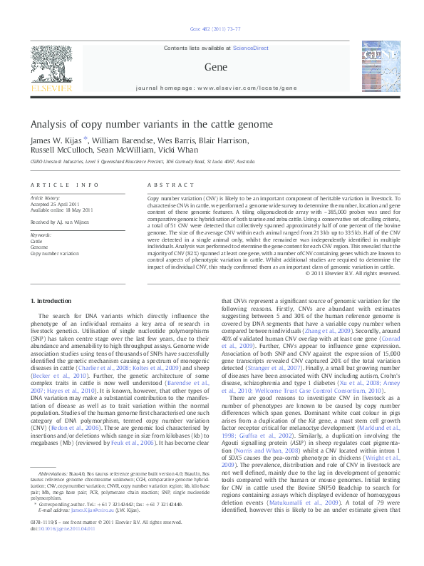 Pdf Analysis Of Copy Number Variants In The Cattle Genome