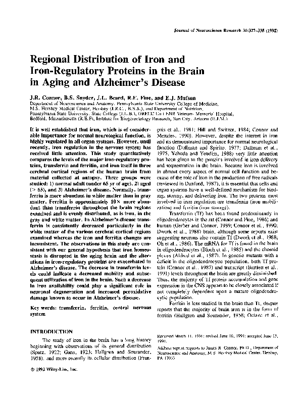 (PDF) Regional distribution of iron and iron-regulatory proteins in the ...