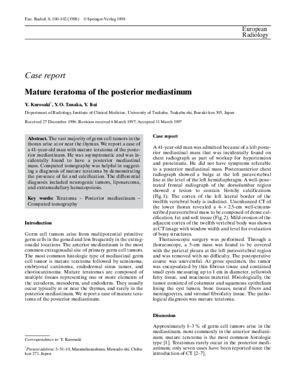 Pdf Mature Teratoma Of The Posterior Mediastinum