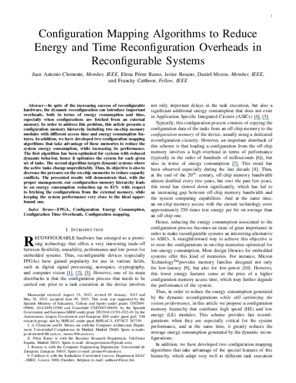 Pdf Configuration Mapping Algorithms To Reduce Energy And Time Reconfiguration Overheads In