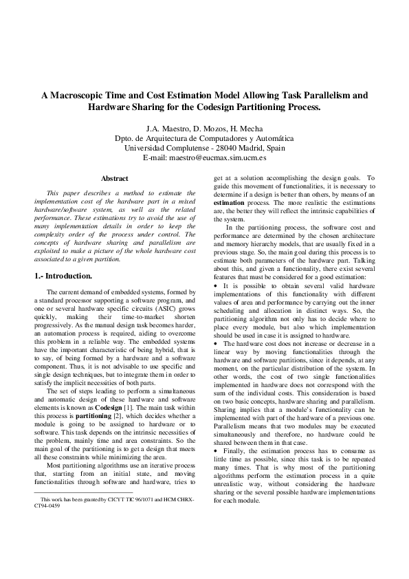 Pdf A Macroscopic Time And Cost Estimation Model Allowing Task Parallelism And Hardware