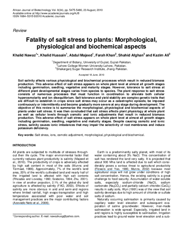 (PDF) Fatality of Salt Stress to Plants: Morphological, Physiological ...