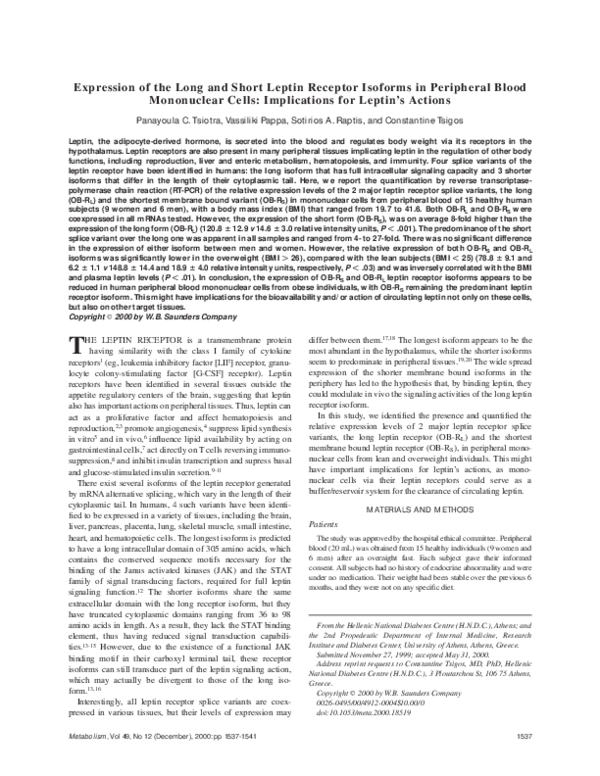 (PDF) Expression of the long and short leptin receptor isoforms in ...
