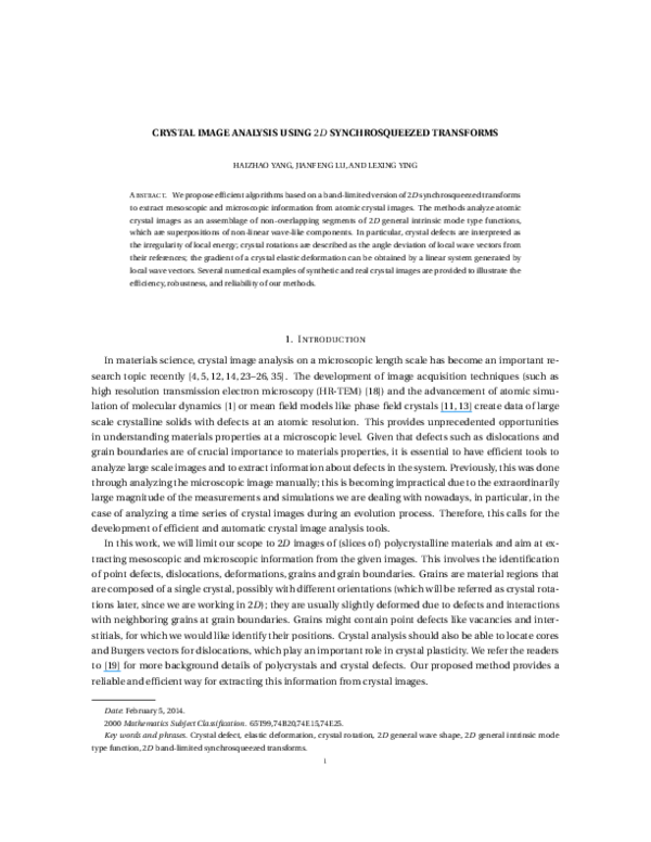 (PDF) Crystal Image Analysis Using 2D Synchrosqueezed Transforms | Haizhao Yang - Academia.edu