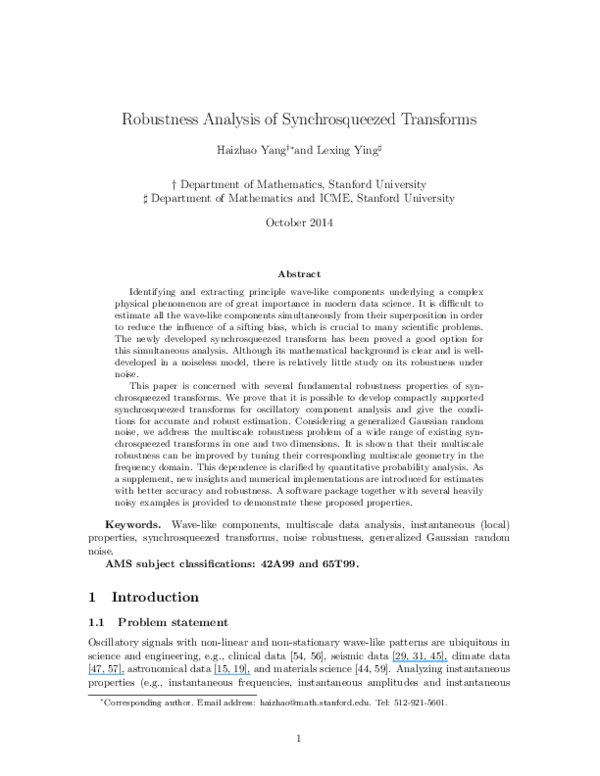 (PDF) Robustness Analysis of Synchrosqueezed Transforms