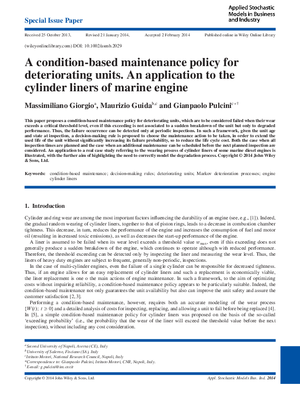 (PDF) A condition-based maintenance policy for deteriorating units. An ...