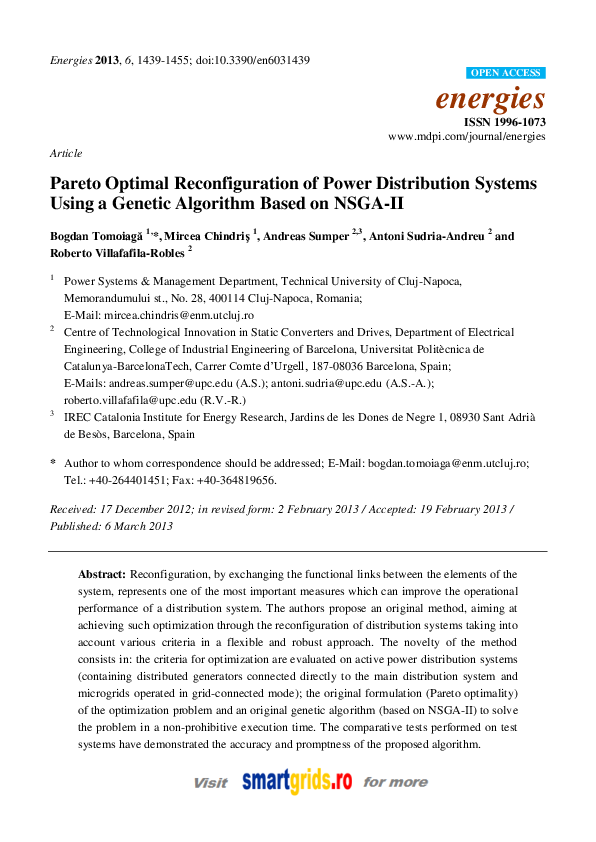Pareto Optimal Reconfiguration Of Power Distribution Systems Using A Genetic Algorithm Based On