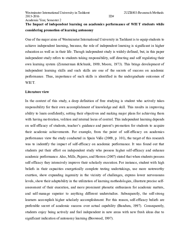 (DOC) The Impact of independent learning on academics performance of ...