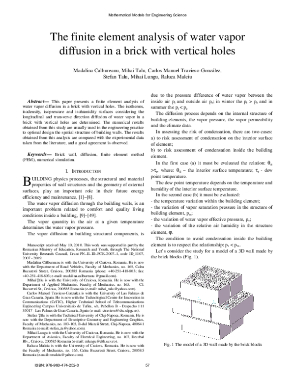 (PDF) The finite element analysis of water vapor diffusion in a brick ...