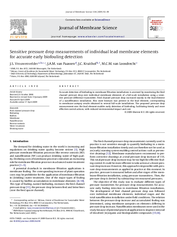 (PDF) Sensitive pressure drop measurements of individual lead membrane ...