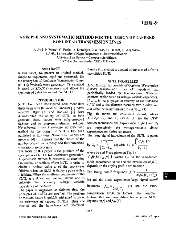 (PDF) A simple and systematic method for the design of tapered nonlinear transmission lines