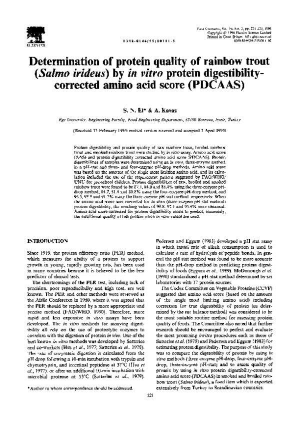 (PDF) Determination of protein quality of rainbow trout (Salmo irideus ...